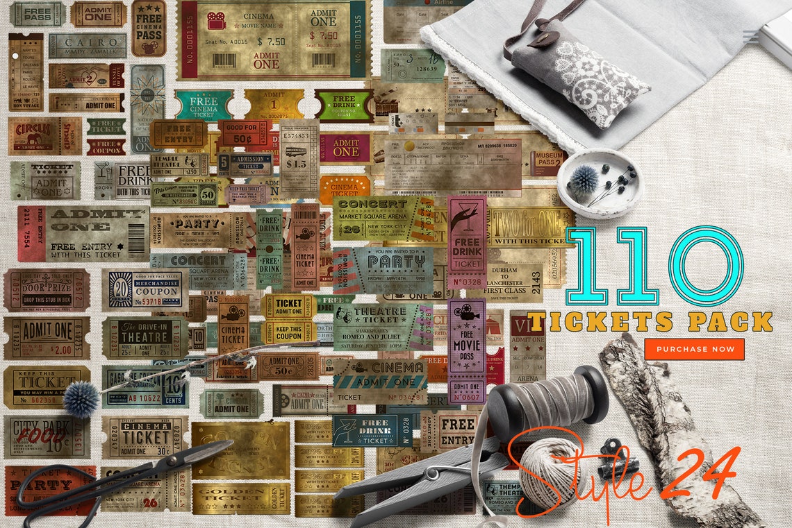 110 Vintage Ticket Ephemera for Scrapbooking & Junk Journals (digital ...