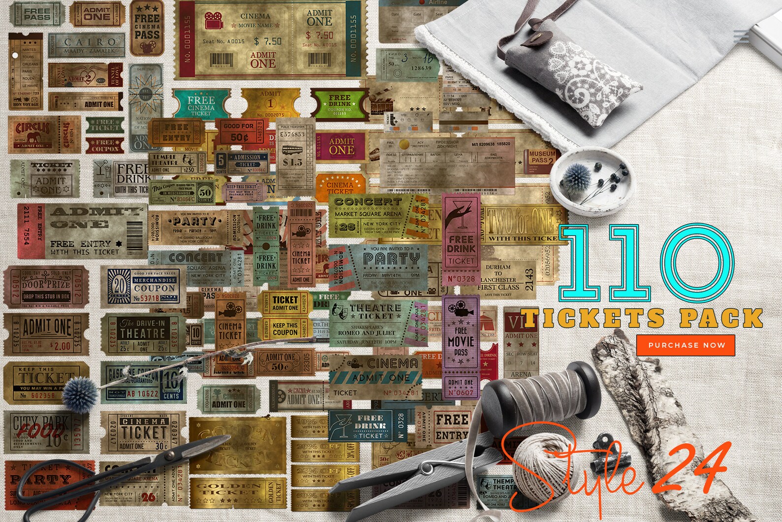 BUNDLE! 110 Different Vintage Tickets Pack Printable Tickets ...