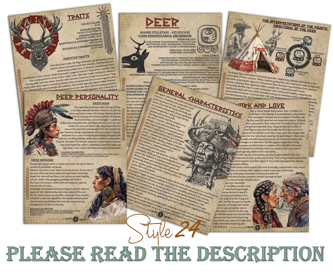 Deer- Mayan Astrology, Book of Shadows Printable Pages, Mayan Birth ...