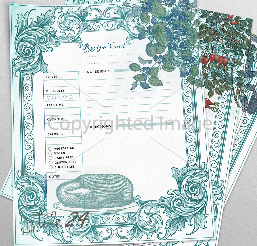 PRINTABLE Recipe Card Set Kitchen Cook Book Collection Shabby - Etsy
