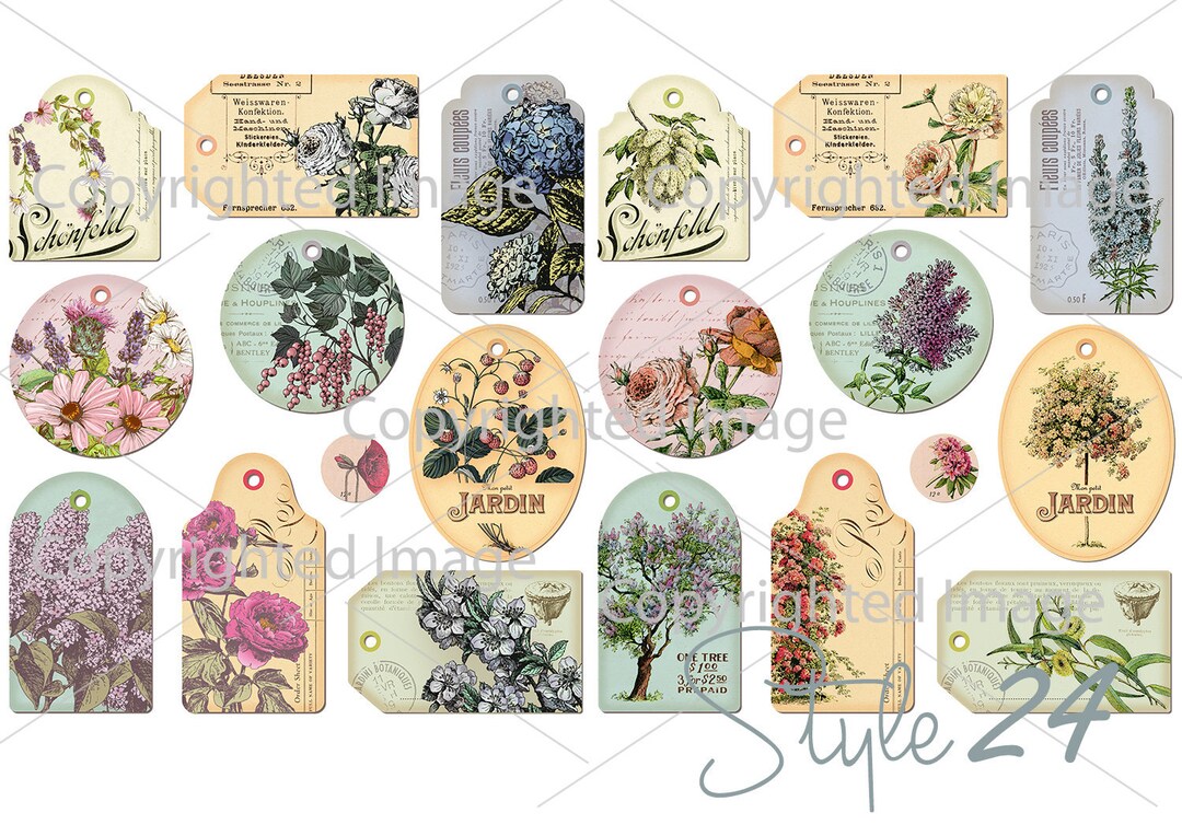 20 Vintage Garden Gift Tags Victorian Flower Garden Shabby Garden Gift ...