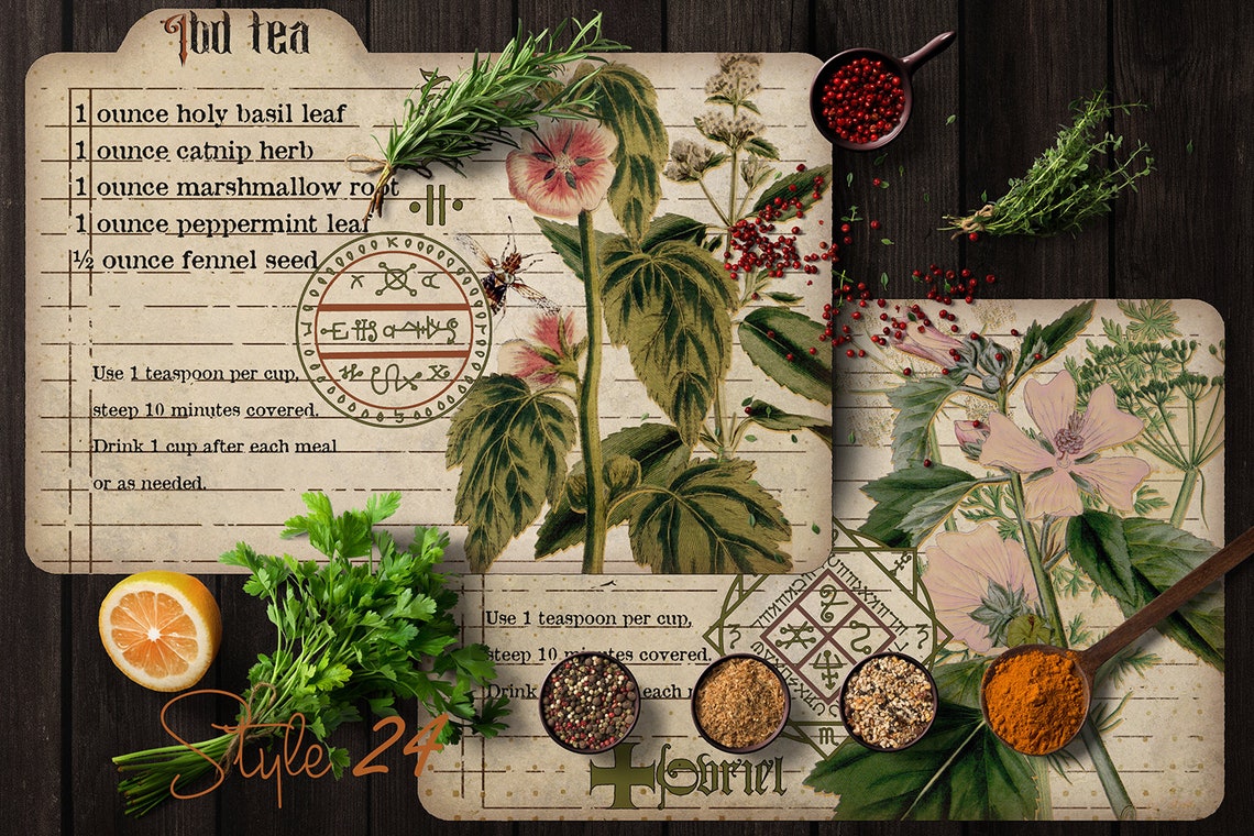 Witch Recipe Cards, Tummy Troubles Series, Printable Grimoire (digital ...