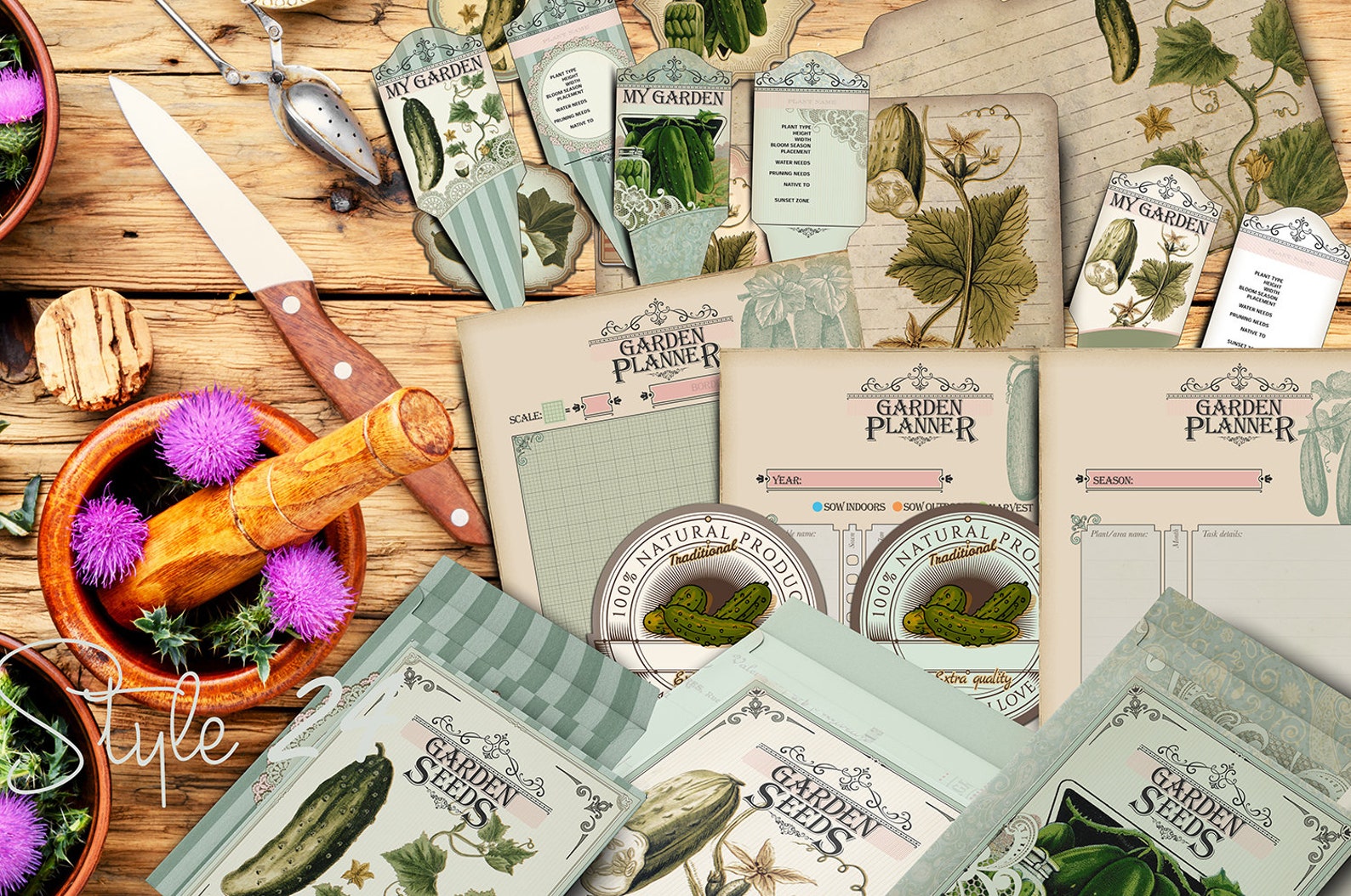 Cucumber Garden Printable Bundle, Planner, Seed Packets (digital ...