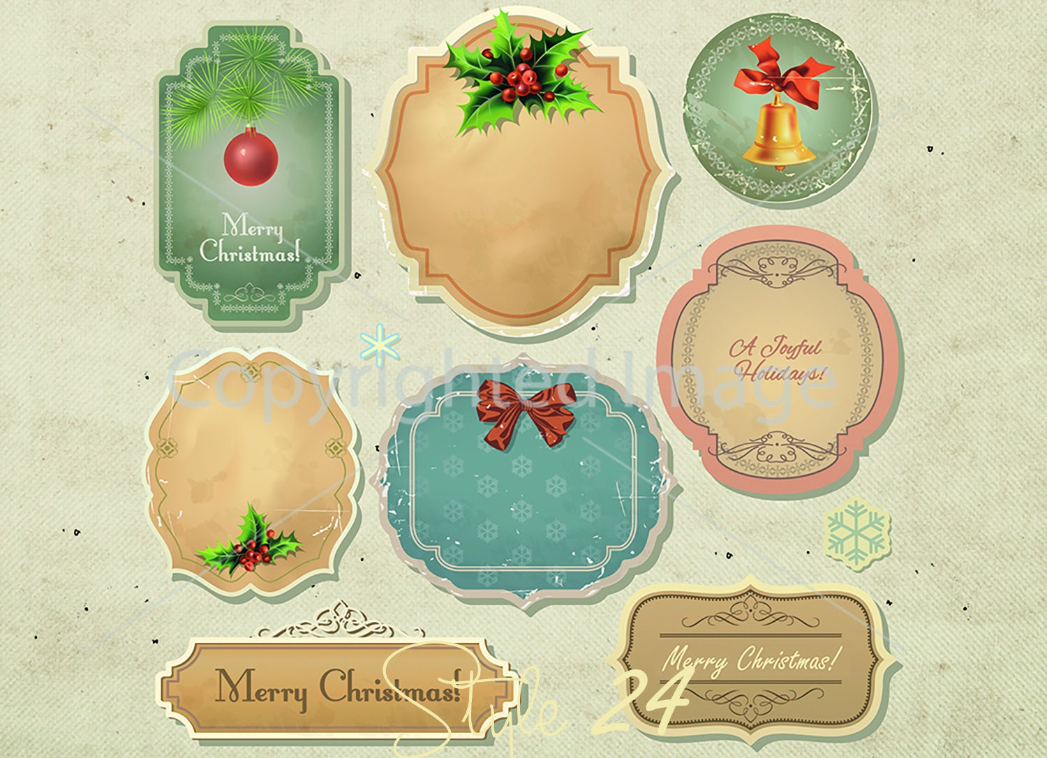 Vintage Christmas Tags, Retro Labels, Christmas Party Gift Tags ...