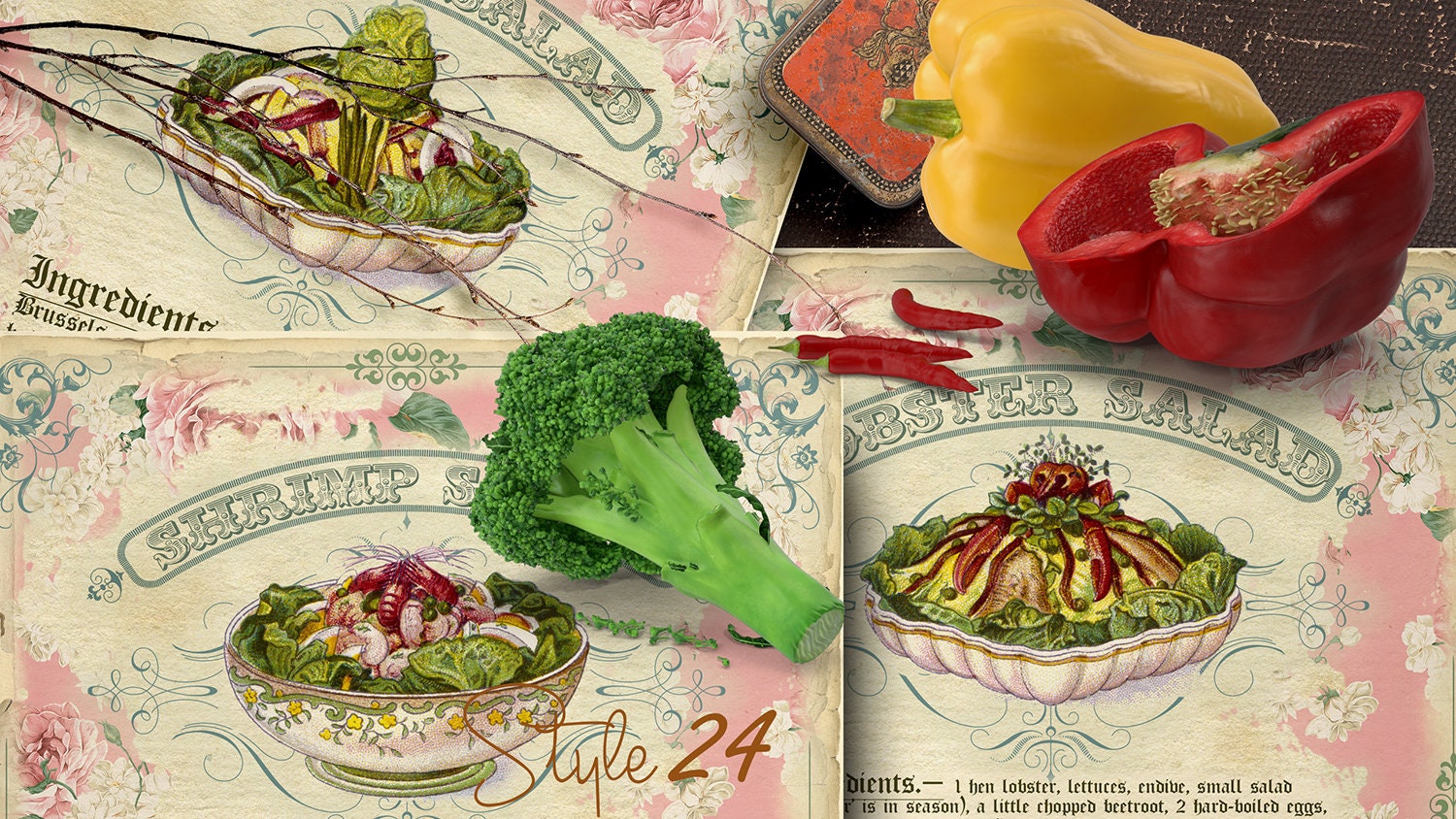 Vintage Salad Recipe Cards, Printable Ephemera Set (digital Download ...