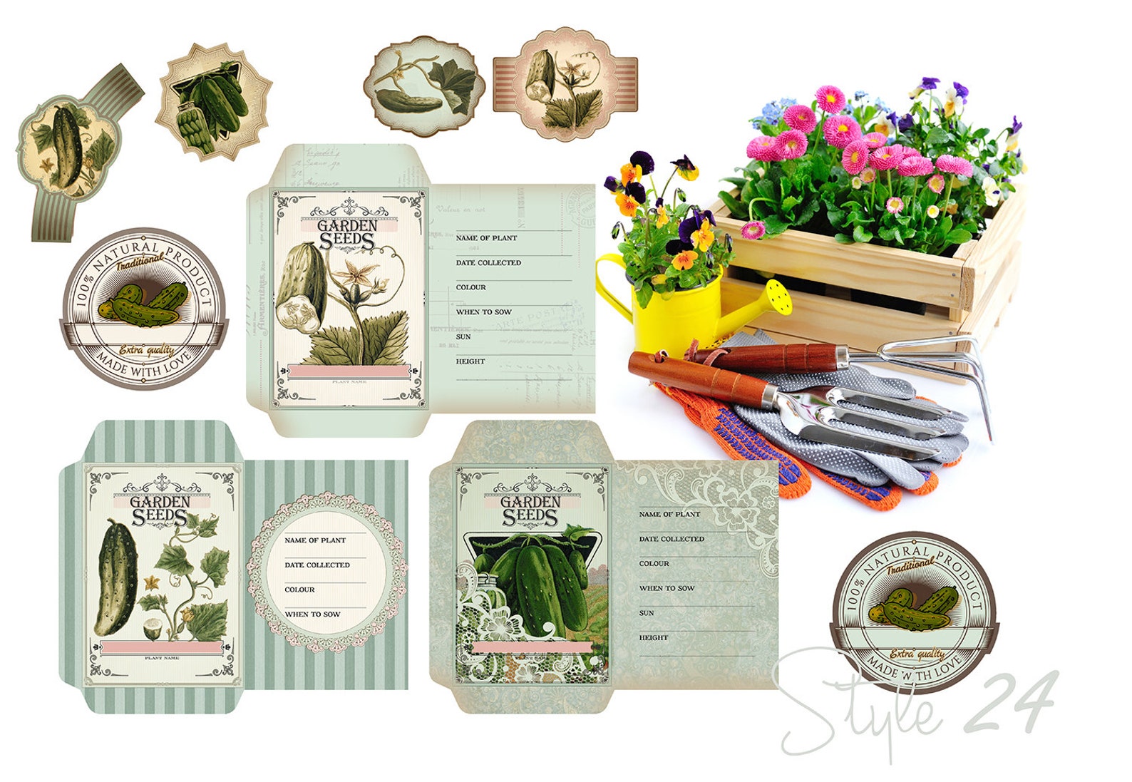 Cucumber Garden Printable Bundle, Planner, Seed Packets (digital ...