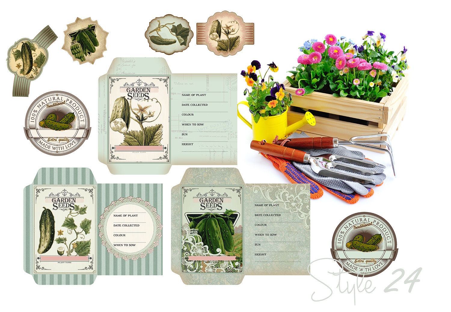 Printable Antique Garden Bundle Cucumber Series Garden - Etsy