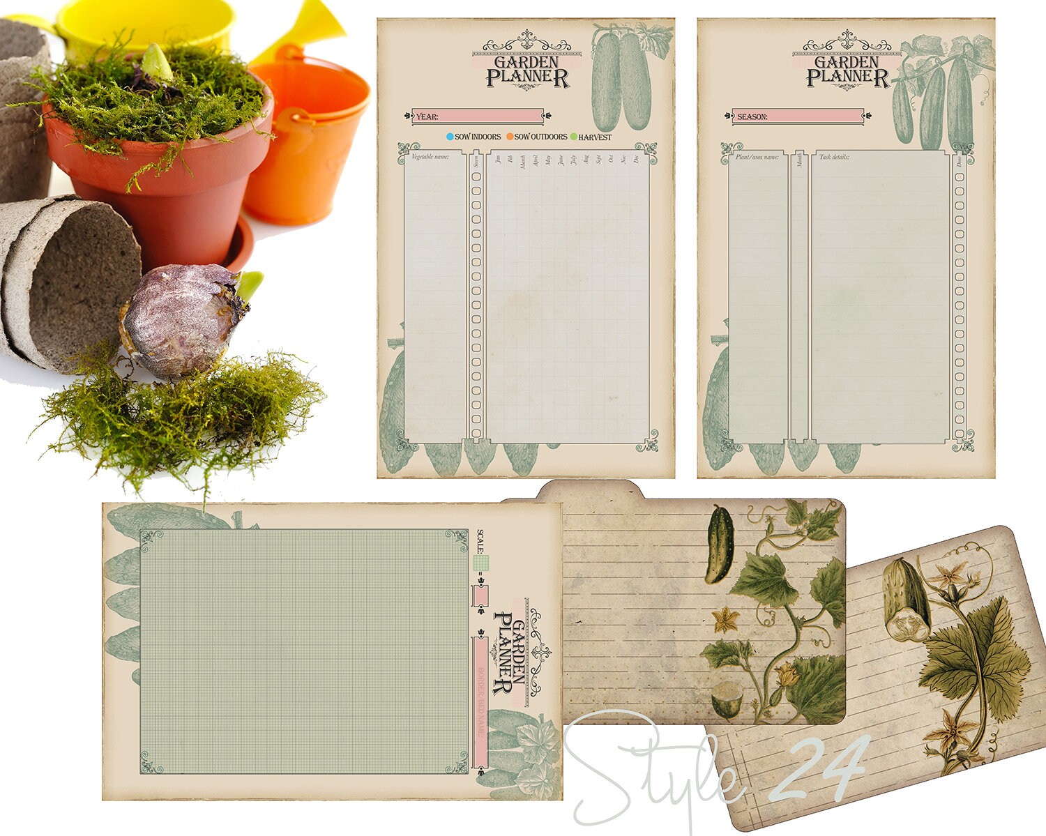 Cucumber Garden Printable Bundle, Planner, Seed Packets (digital ...