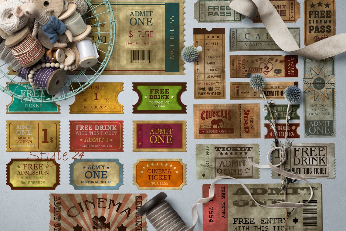 BUNDLE! 110 Different Vintage Tickets Pack Printable Tickets ...