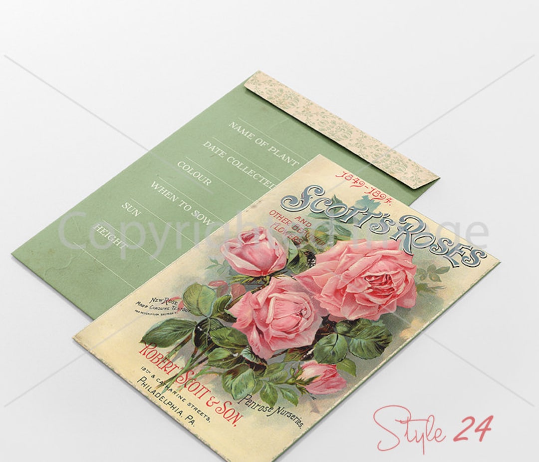 6 Different Antique Garden Roses Seed Packets, DIGITAL Sheet, Vintage ...