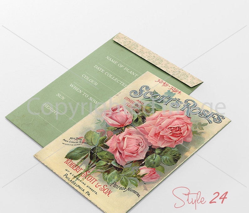 6 Different Antique Garden Roses Seed Packets DIGITAL Sheet | Etsy