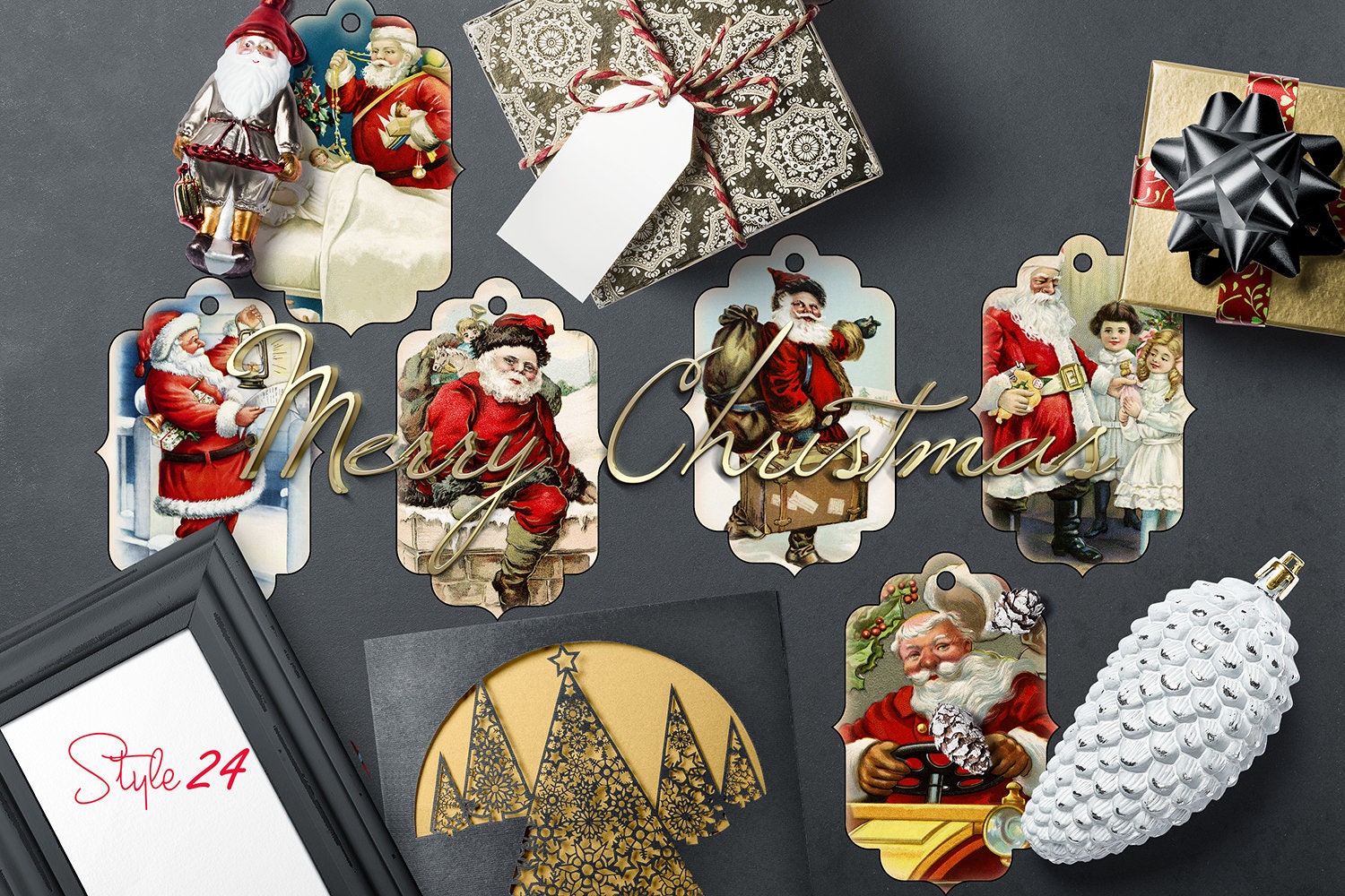 DIY Vintage Printable Christmas 6 Bag and Tags Set Favour | Etsy