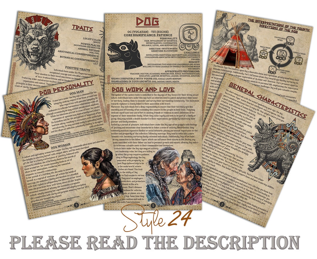 Dog- Mayan Astrology, Book of Shadows Printable Pages, Mayan Birth ...