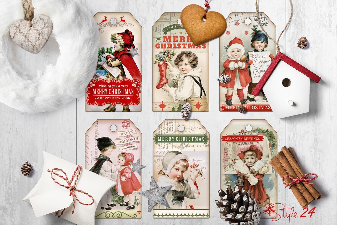 6 Vintage Victorian Shabby Christmas Labels Christmas Gift | Etsy