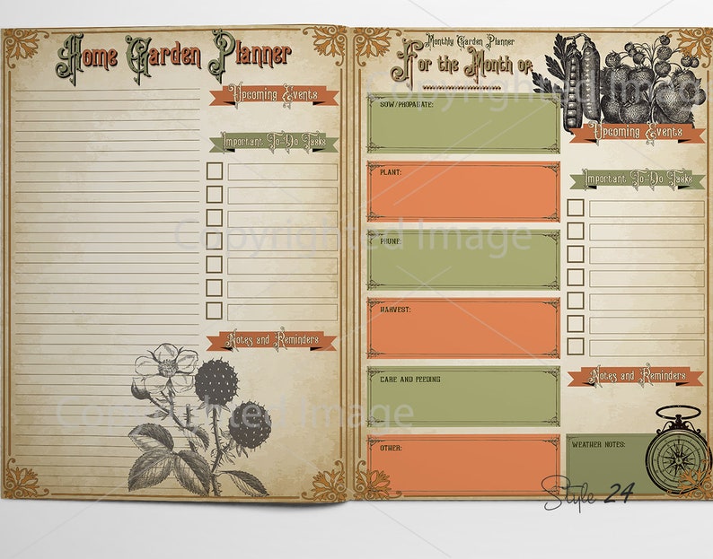 Vintage Garden Journal GARDEN Planner Set Kit | Etsy