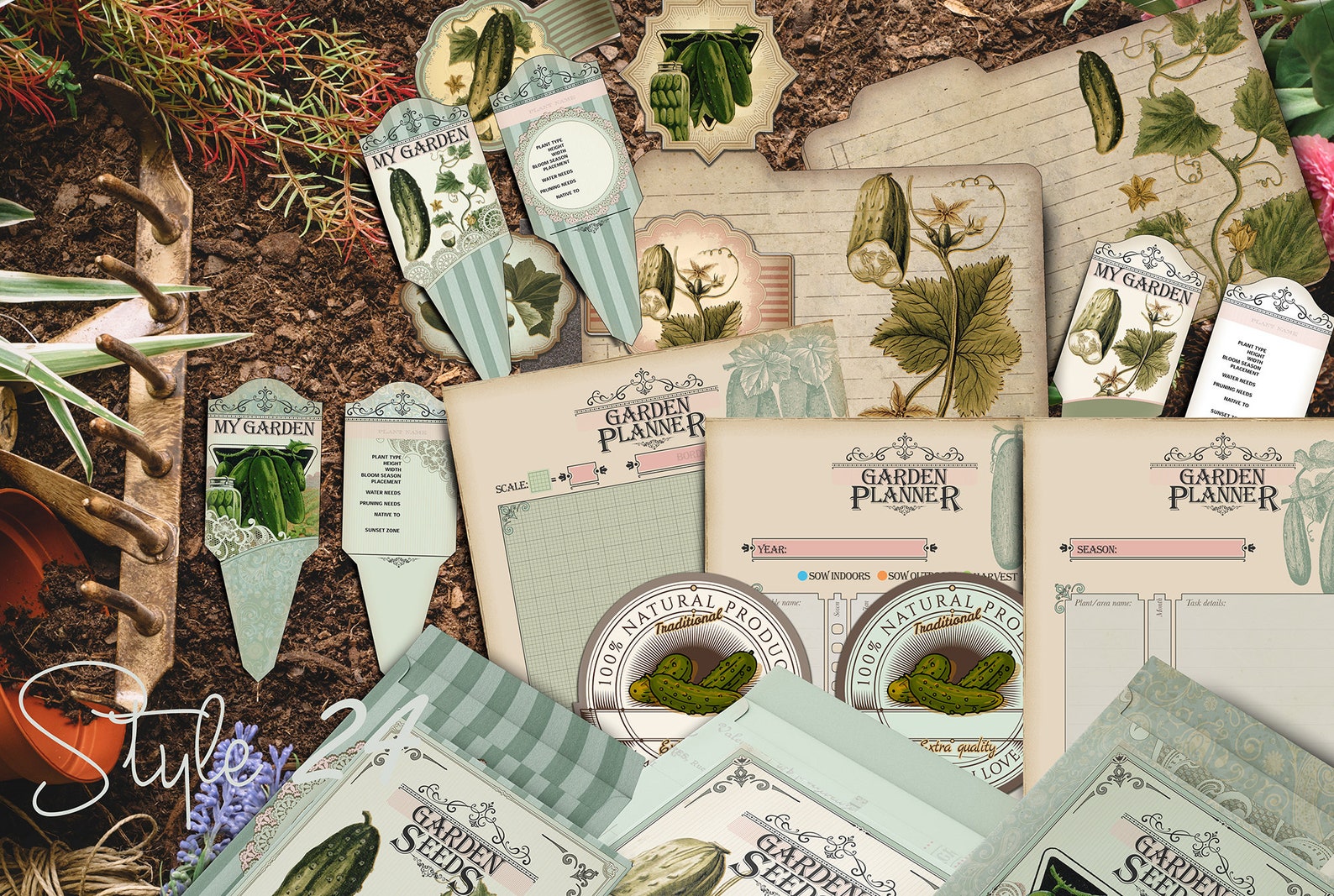 Cucumber Garden Printable Bundle, Planner, Seed Packets (digital ...