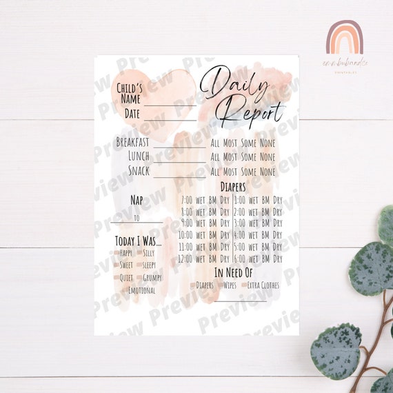 Daycare Daily Report Toddler Daily Report - Etsy