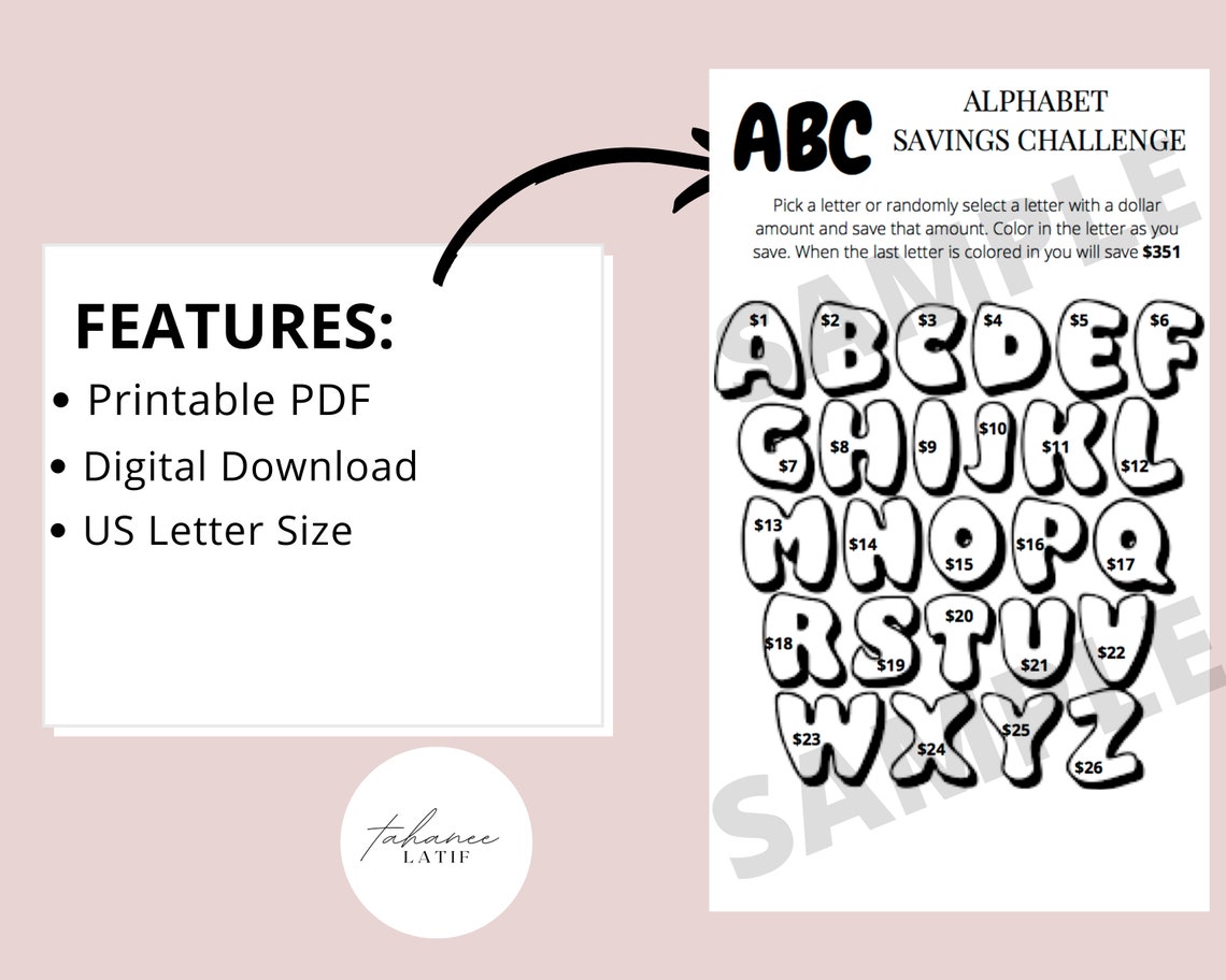 ABC Alphabet Savings Challenge Printable Instant Download - Etsy