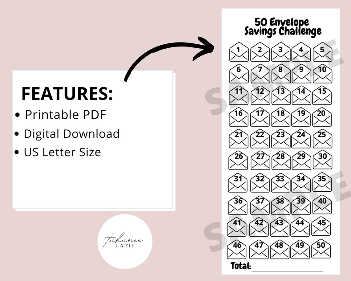 50 Envelope Savings Challenge Tracker | Mini Savings Challenge Tracker ...