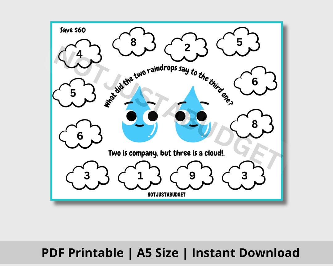 Two Raindrops Savings Challenge | Printable Instant Download | A5 Size ...