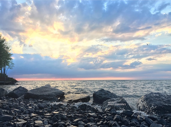 Sunset Lake Ontario Sunset At Lake Ontario In Oswego, NY Stock Photo
