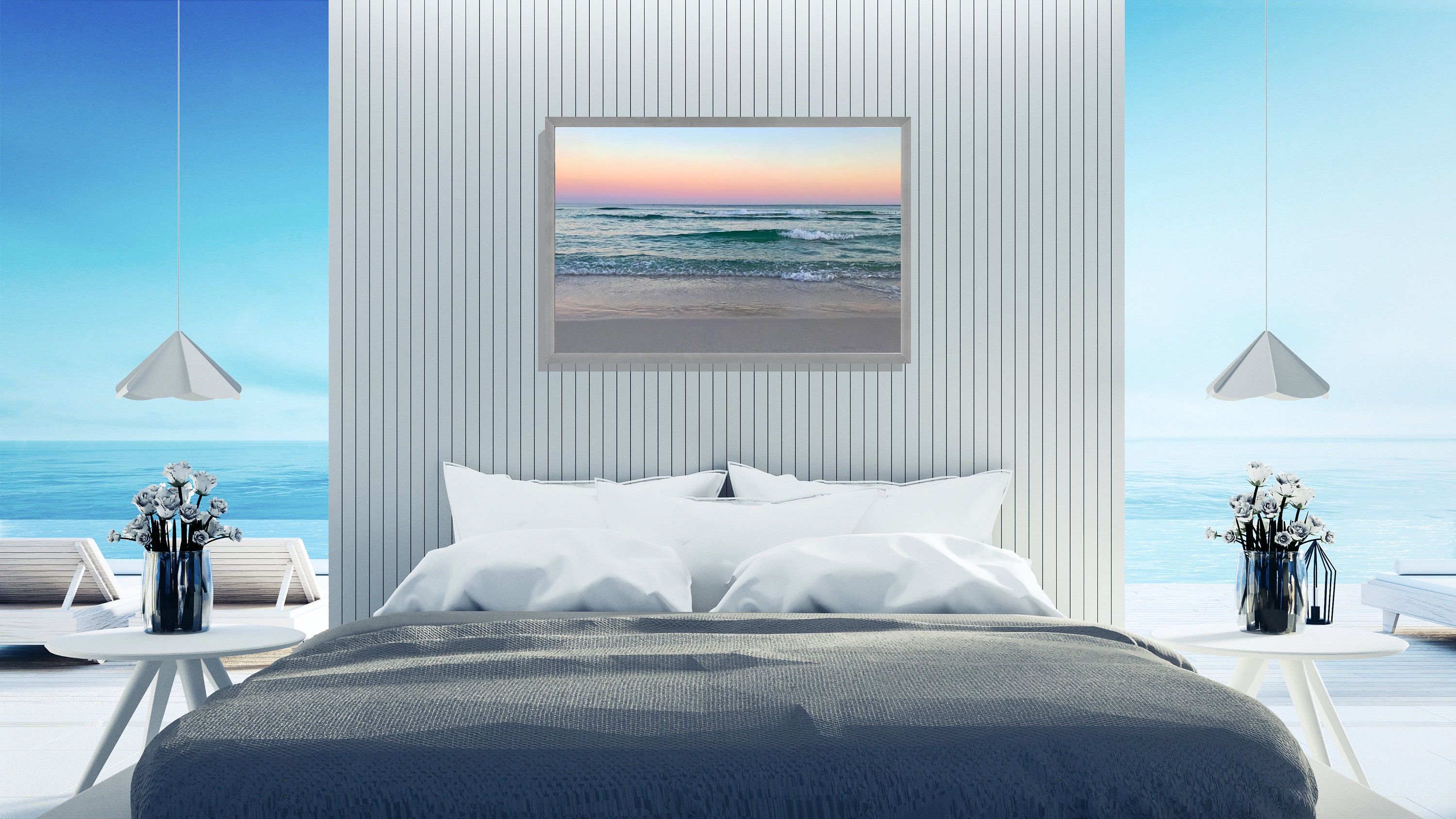 Framed Beach Sunset Photo, Minimalist Seashore Print, Cottage Wall ...