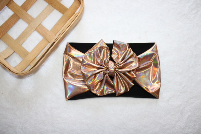 Headwrap Bow, Shiny Bows, Rose Gold Bow, Messy Bow, Rose Gold Headwrap ...
