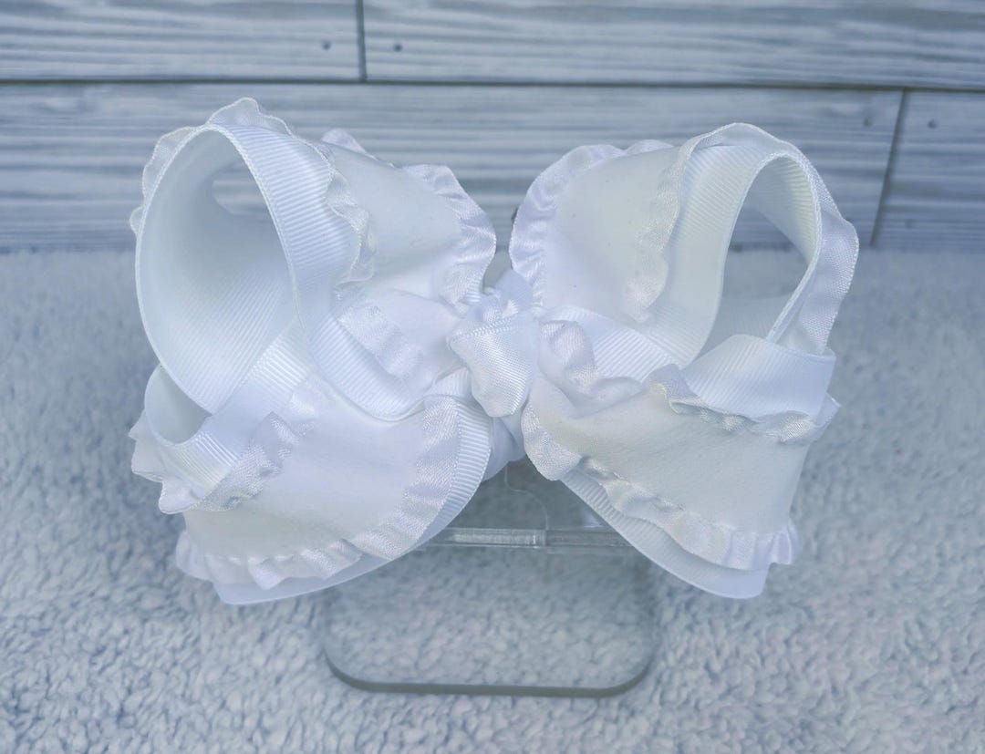 White Ruffle Boutique Hair Bow Two Fancy Hair Bow Bowtiful First ...
