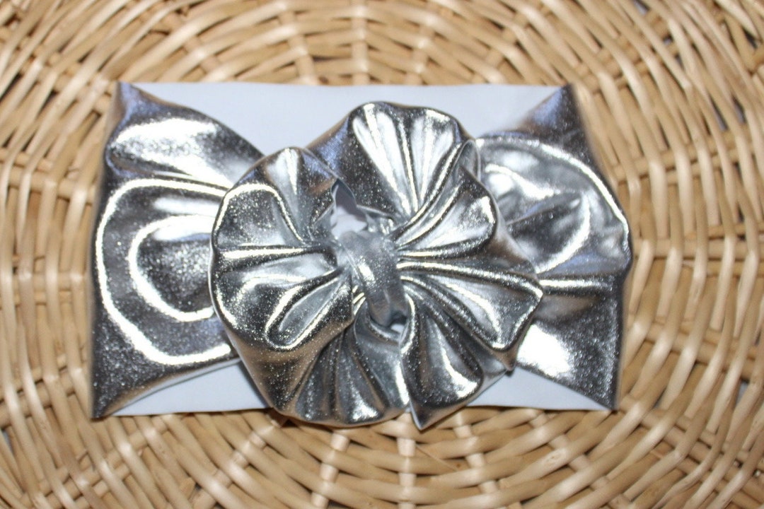 Shiny Silver Bow, Shiny Bows, Messy Bow, Silver Bow, Headwrap Bow ...