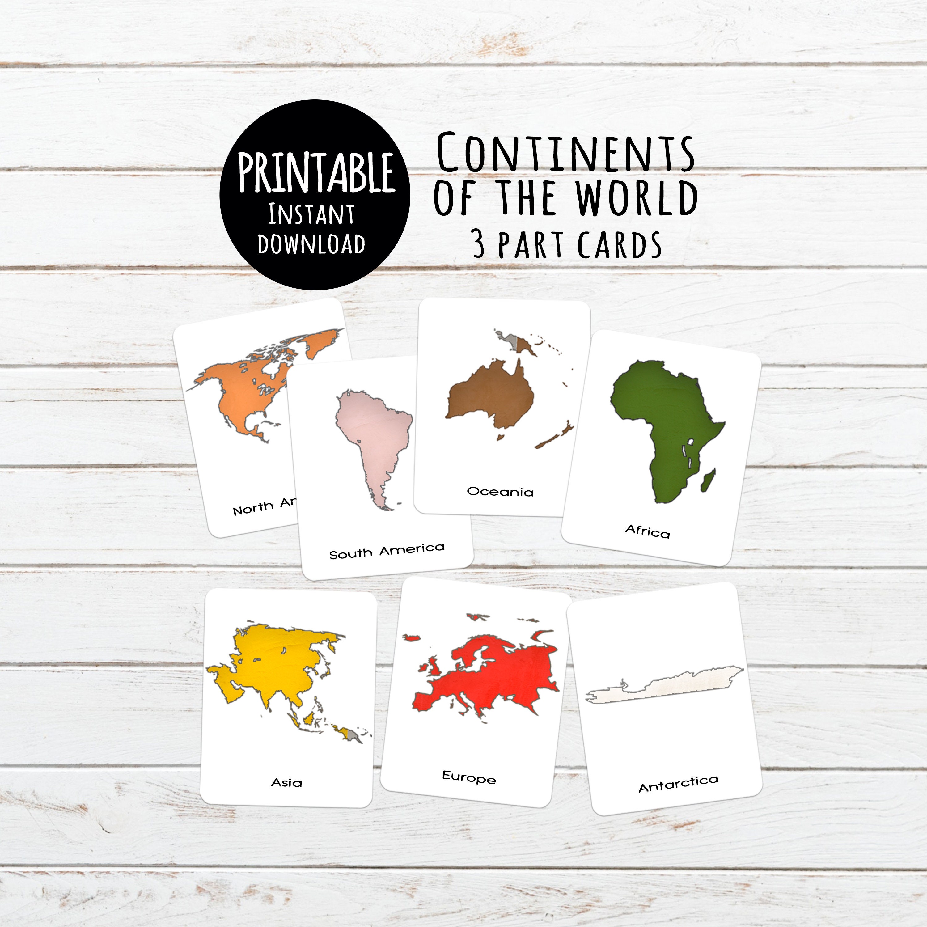 Printable Montessori Materials - Geography Red Asia Flashcards Digital ...