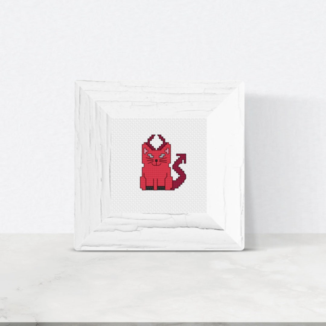 Red Devil Cat Cross Stitch Pattern, Beginner Embroidery Design, Digital ...