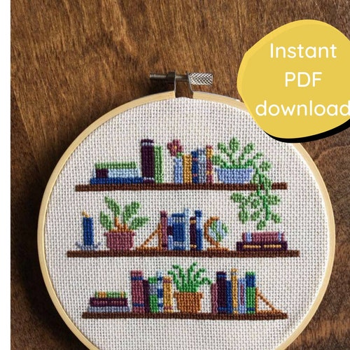 Bookshelf Cross Stitch Pattern Pdf Cozy Plant Bookshelf Cross - Etsy