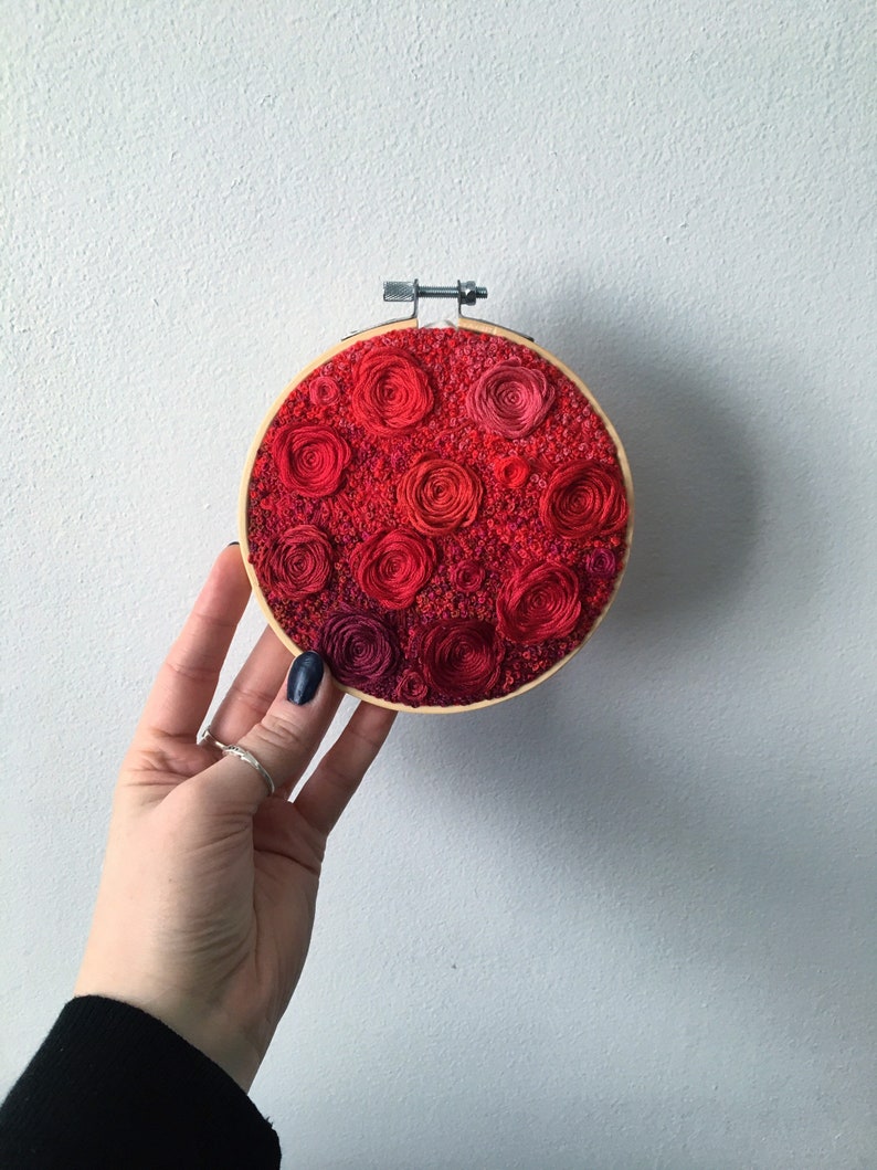 Handmade RED Ombre Embroidery Gradient Home Decor Rainbow Wall Hanging ...