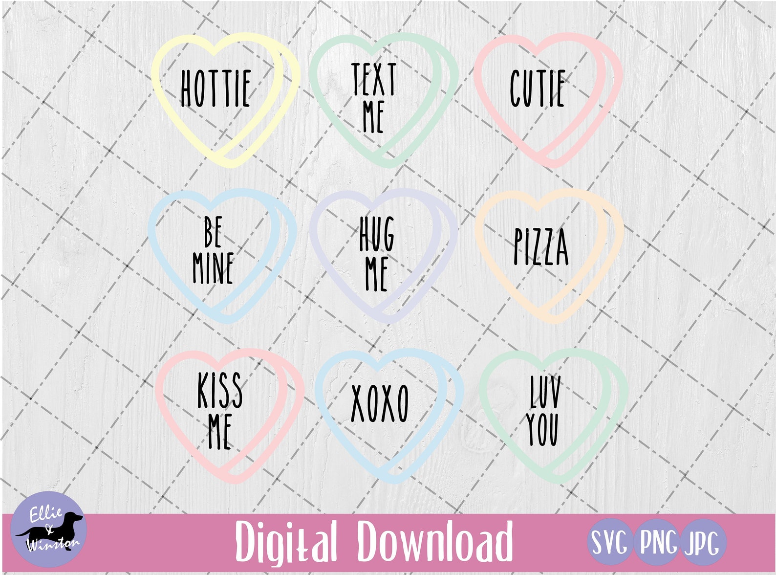 Candy Heart Messages SVG PNG JPG Valentines Day Digital - Etsy