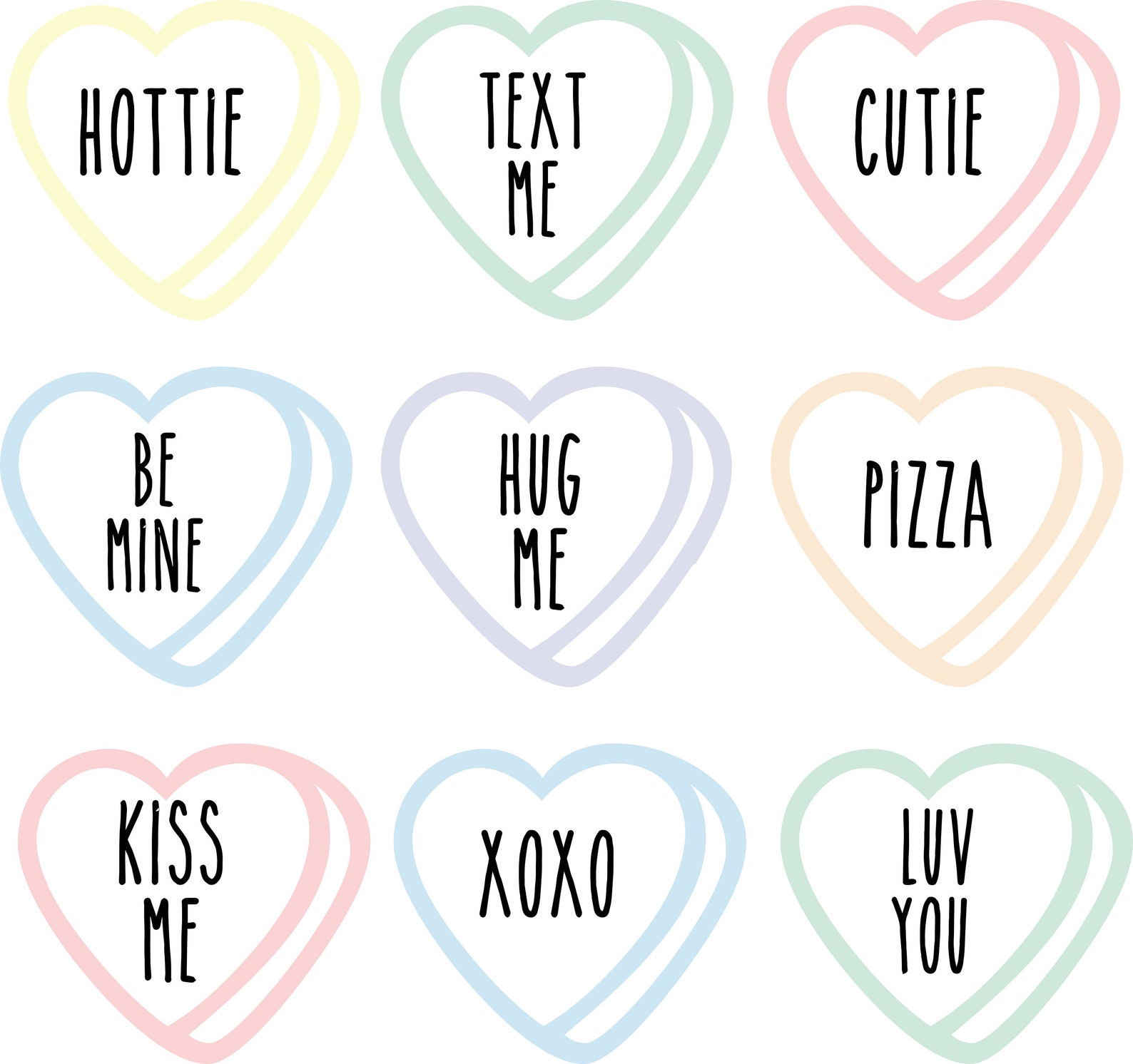 Candy Heart Messages SVG PNG JPG Valentines Day Digital - Etsy