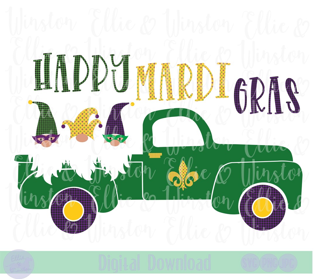Mardi Gras Gnome Truck SVG Mardi Gras Gnomes Happy Mardi Gras Digital ...