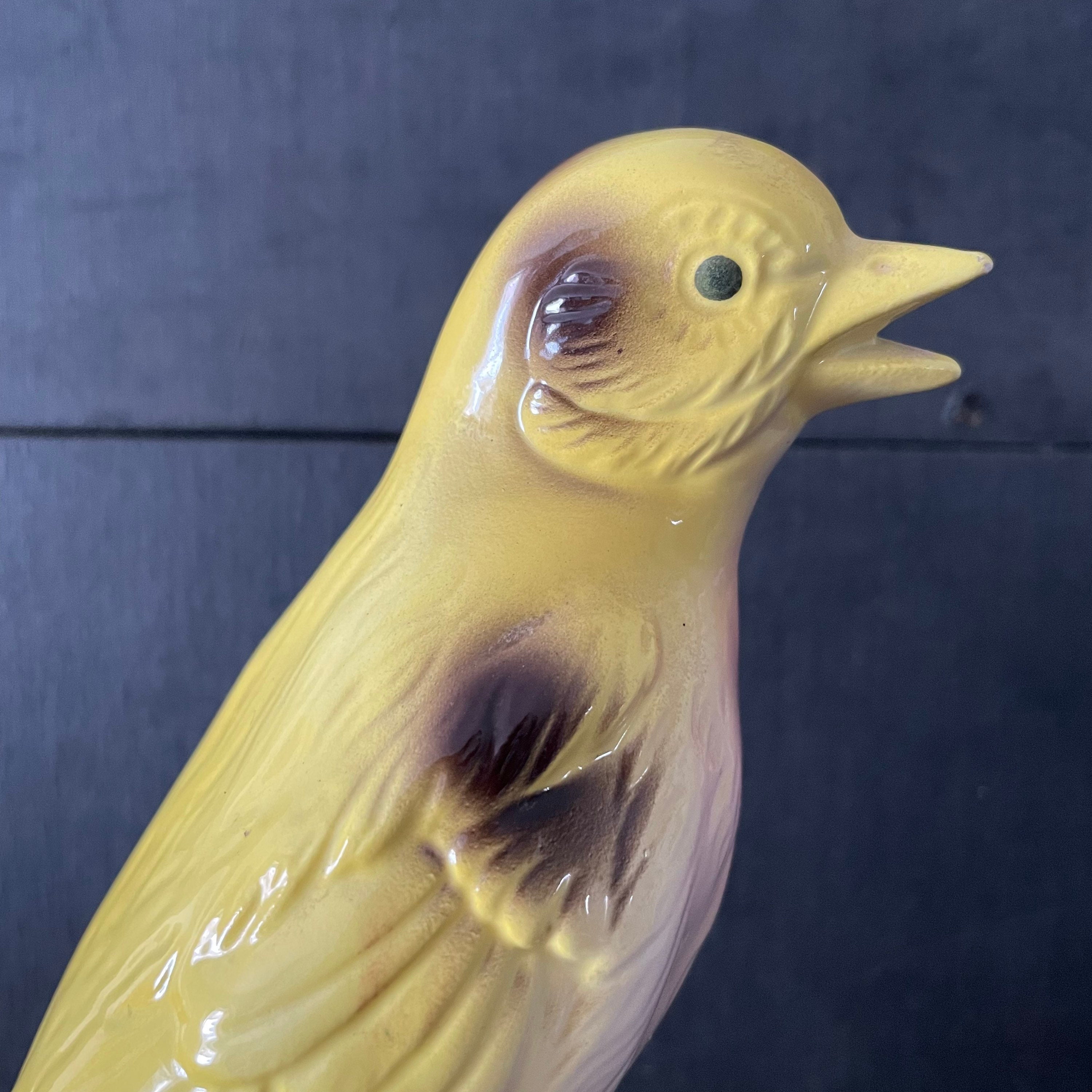 Vintage Yellow Canary Figure Ceramic Perched Large Bird | Etsy