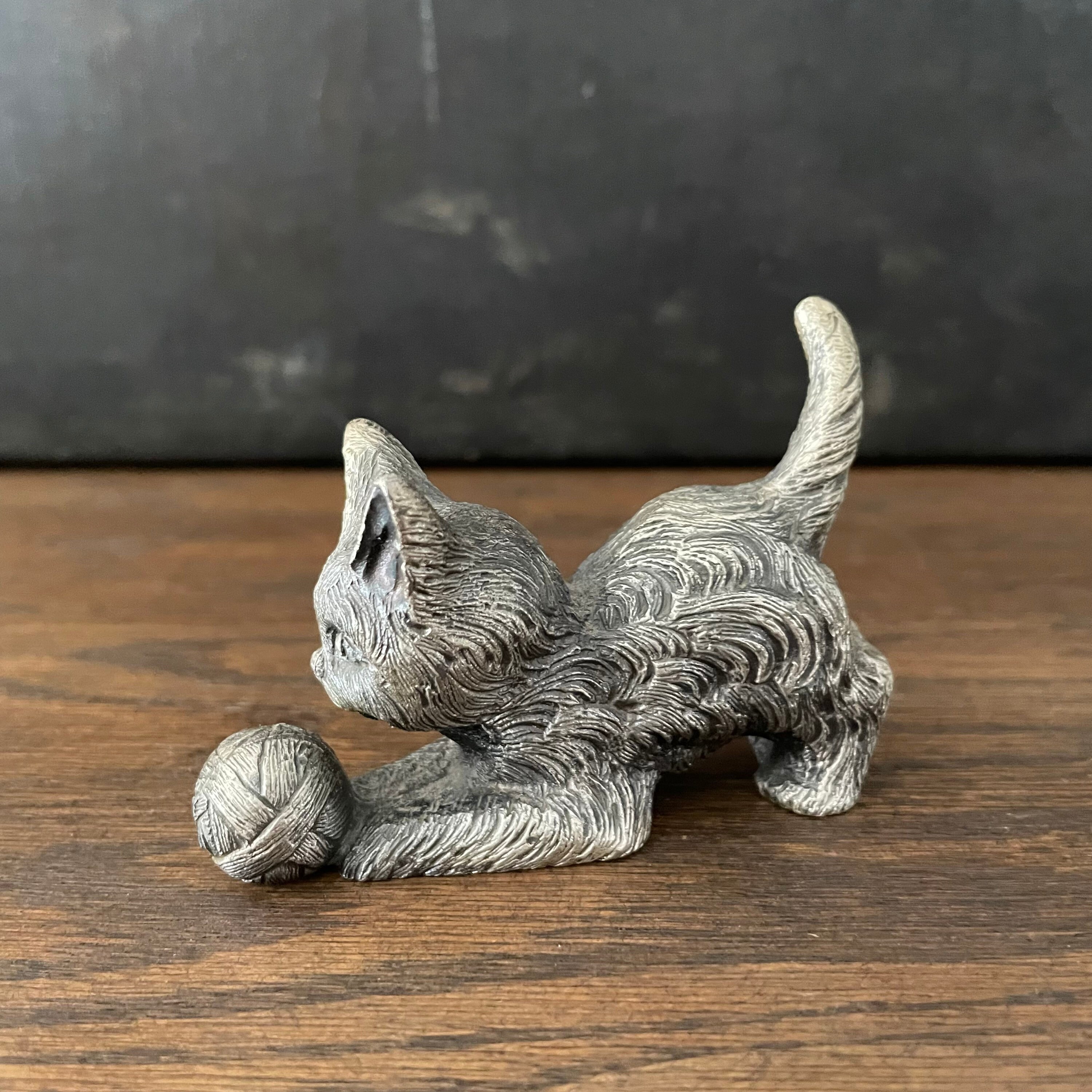 Vintage Pewter Cat Made in Italy Peltro Pewter Cat Playing - Etsy