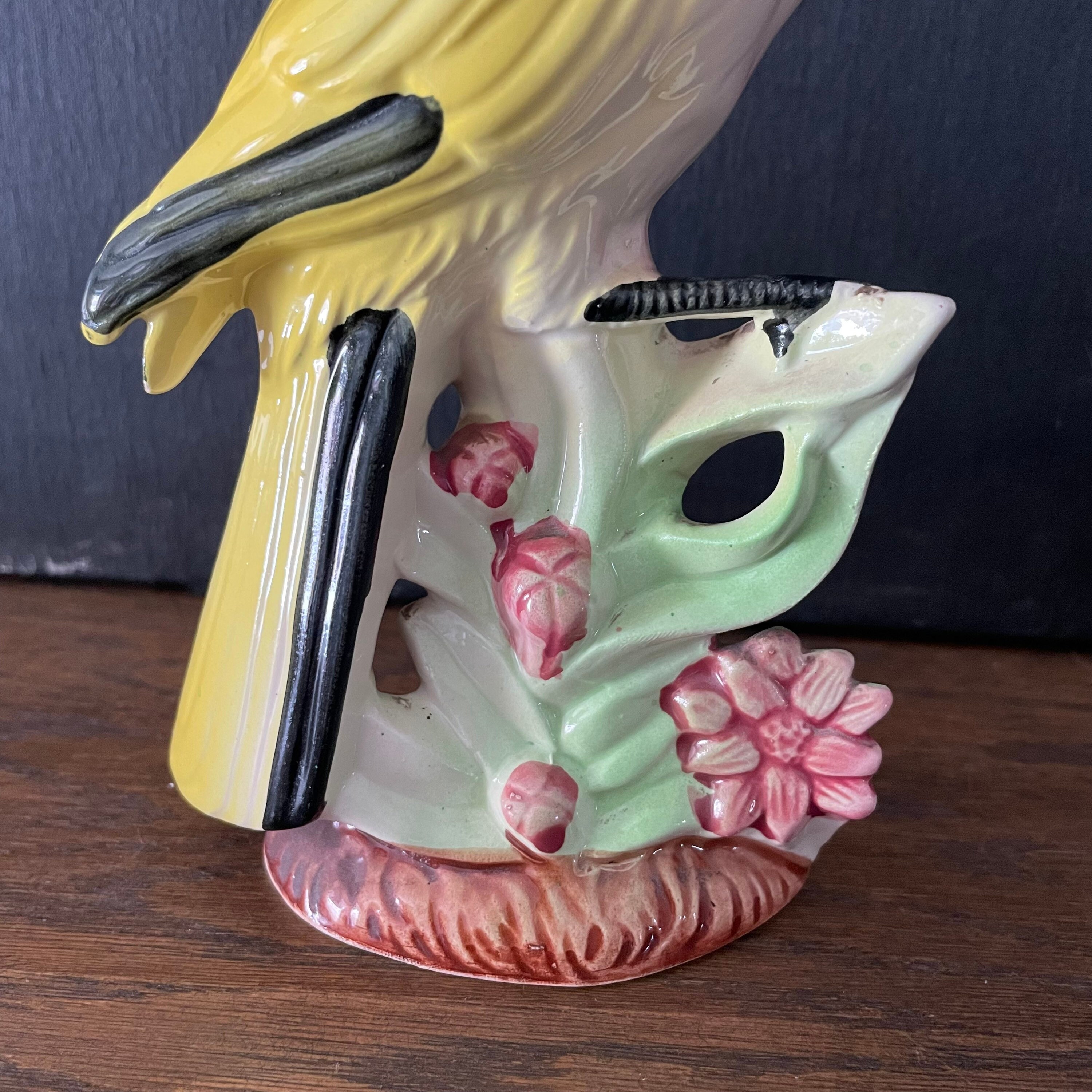 Vintage Yellow Canary Figure Ceramic Perched Large Bird | Etsy