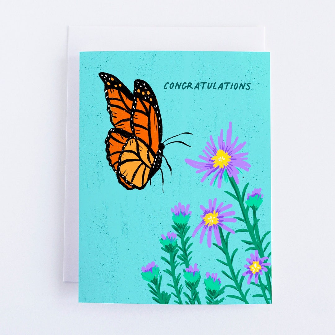 Monarch Butterfly Congratulations Greeting Card. Stationery. - Etsy