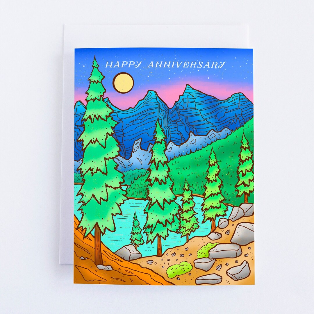 Banff Happy Anniversary Greeting Card. Night Sky Mountain Banff ...