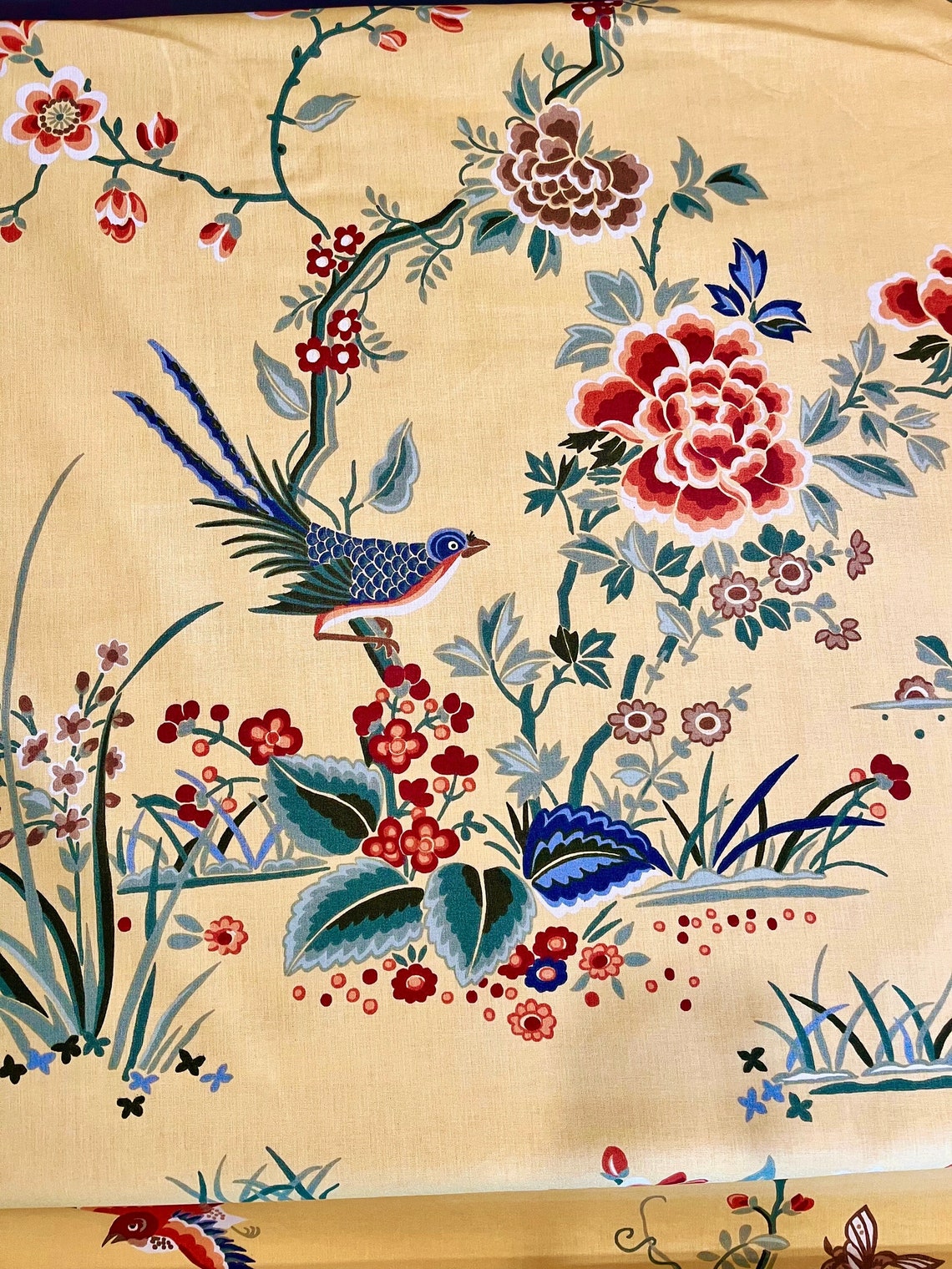 Yellow Chinoiserie Chintz Fabric 56 X 54 - Etsy