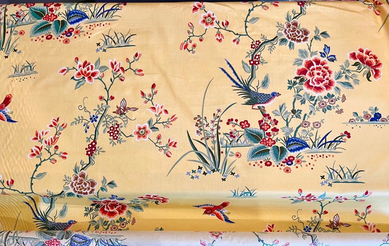 Yellow Chinoiserie Chintz Fabric 56” X 54” - Etsy