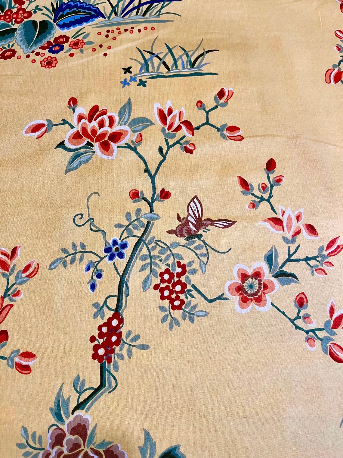 Yellow Chinoiserie Chintz Fabric 56 X 54 - Etsy