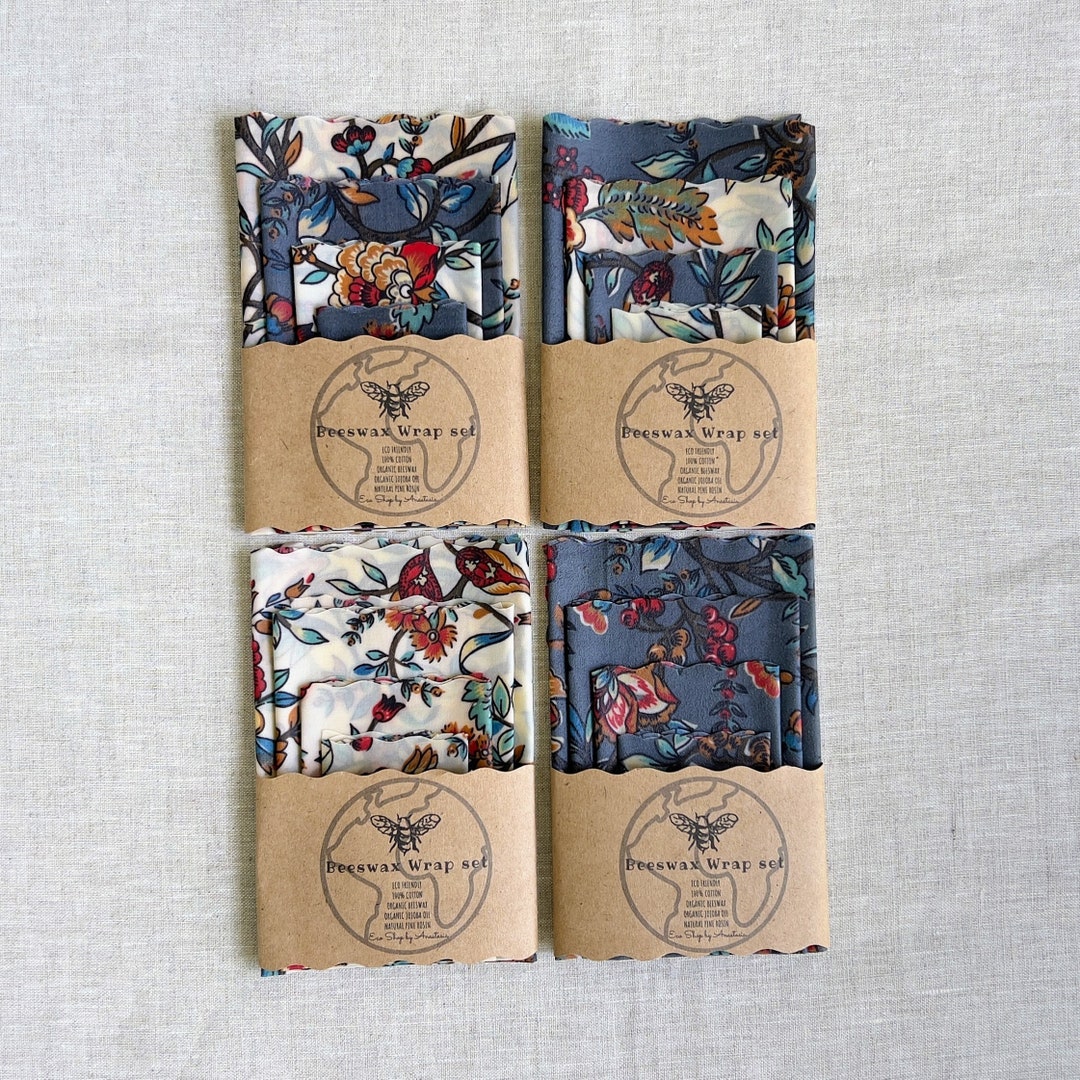 4 Beeswax Food Wraps Set, Zero Waste, Bowl Cover, 100% Cotton Waxed ...