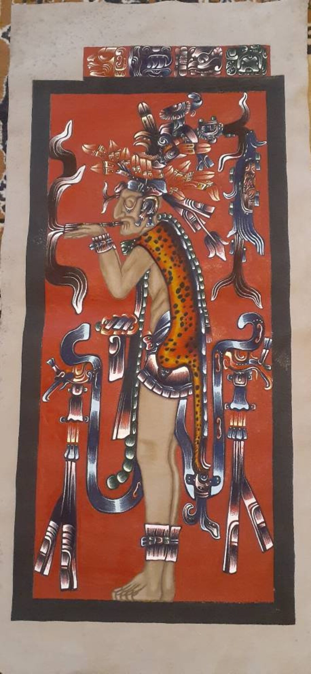 Mayan Medicine God the Smoker Hand Painted 42 in X 19 1/2 In. Vibrant ...