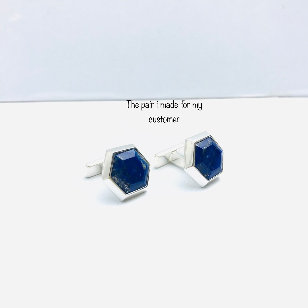 Made to Order- Name Cuff Links Blue Lapiz Lazuli in Sterling Silver ...
