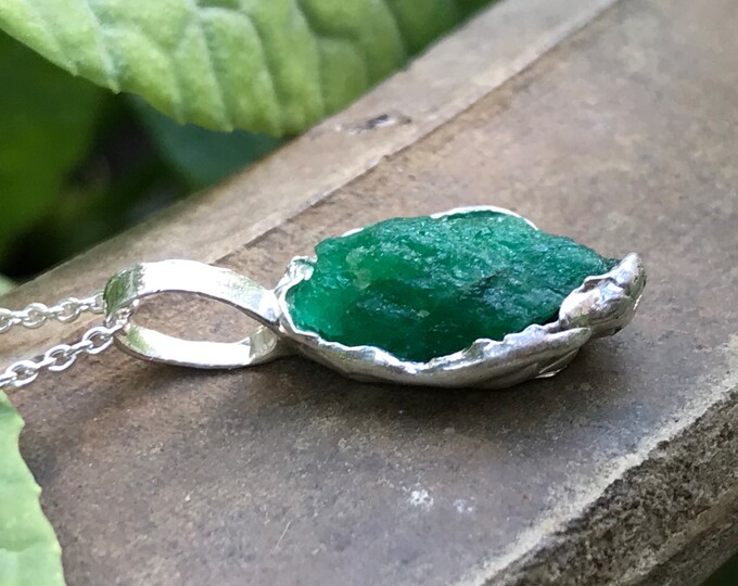 Raw Emerald Pendant- Triangle Emerald - Silver Necklace Emerald ...