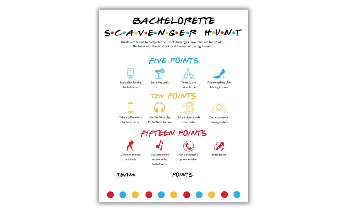 Friends Scavenger Hunt, Friends Theme Bachelorette Party, Printable PDF ...
