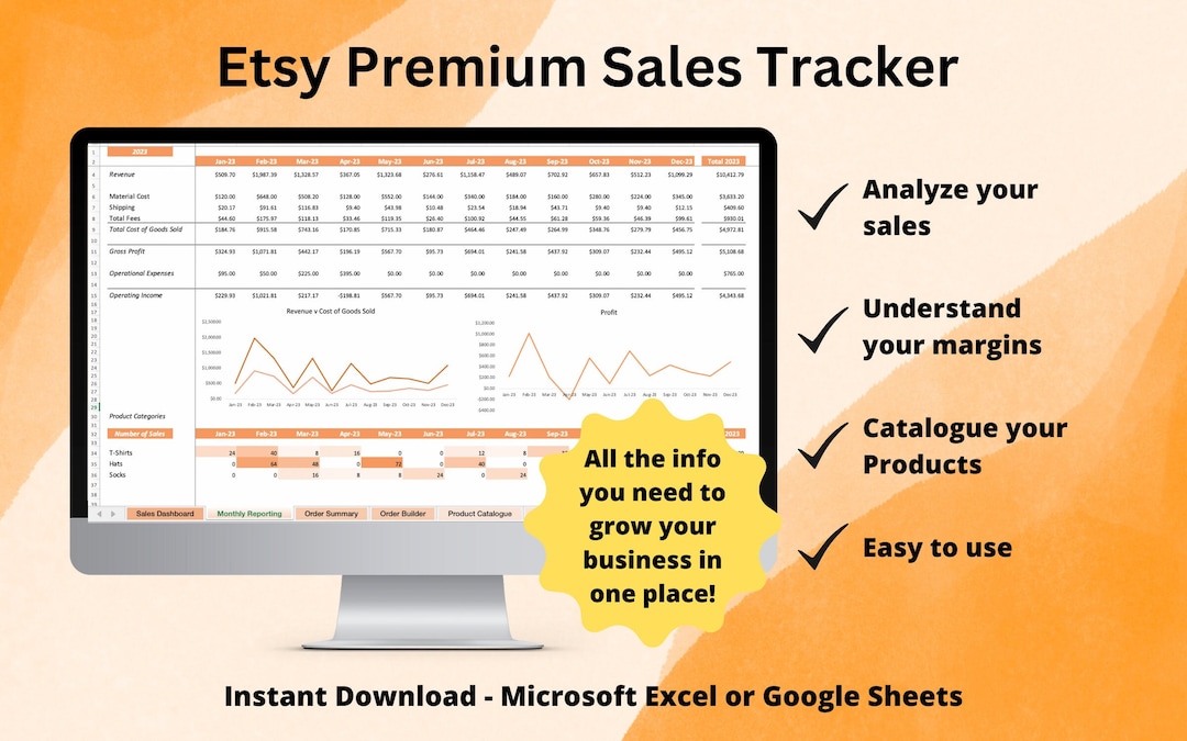 Premium Etsy Sales Analytics Spreadsheet, Sales Tracker, Bookkeeping ...